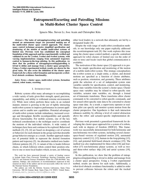 Pdf Entrapmentescorting And Patrolling Missions In Multi Robot Cluster Space Control
