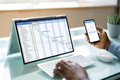 Scheduling Plan Using Cloud Software Stock Image Image Of Gantt