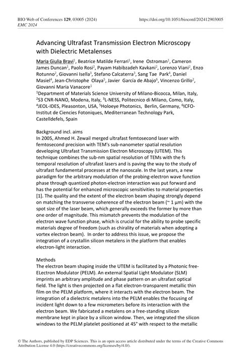 Pdf Advancing Ultrafast Transmission Electron Microscopy With