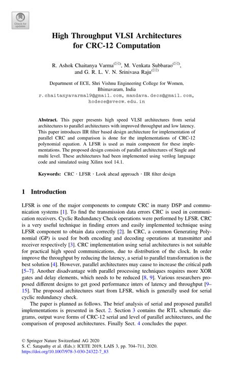 Pdf High Throughput Vlsi Architectures For Crc 12 Computation