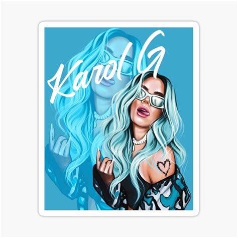 Pegatina Rectángulo Karol G Con Ilustración De Cabello Azul De