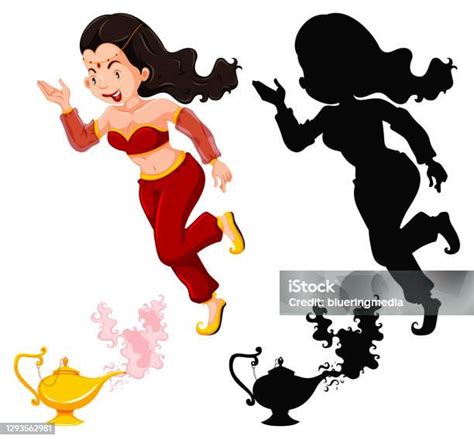 지니 걸 매직 랜턴 또는 알라딘 램프 색상과 실루엣은 흰색 배경에 고립 고대의에 대한 스톡 벡터 아트 및 기타 이미지 고대의 귀여운 랜턴 Istock