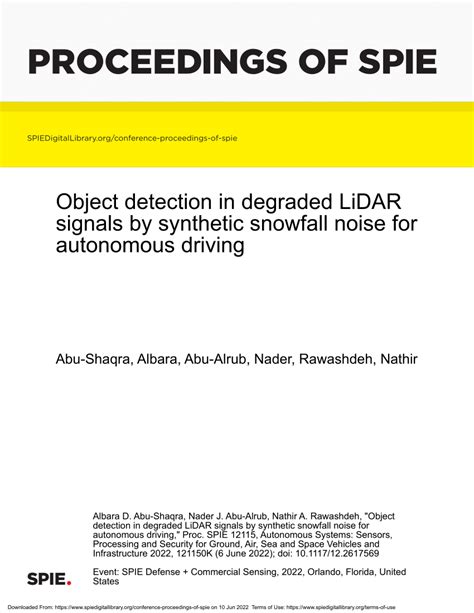 pdf object detection in degraded lidar signals by synthetic snowfall