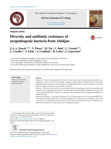 Pdf Diversity And Antibiotic Resistance Of Uropathogenic Bacteria