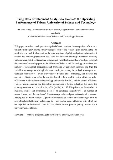 Pdf Using Data Envelopment Analysis To Evaluate The Operating
