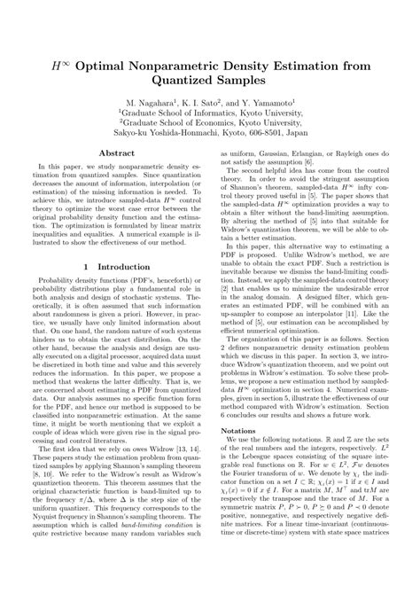 Pdf H ∞ Optimal Nonparametric Density Estimation From Quantized Samples