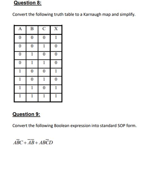 Solved Question Convert The Following Truth Table To A Chegg