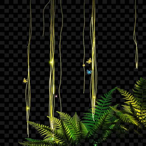 Decorative String Lush Ferns And Fireflies Neon Insects Float Along The