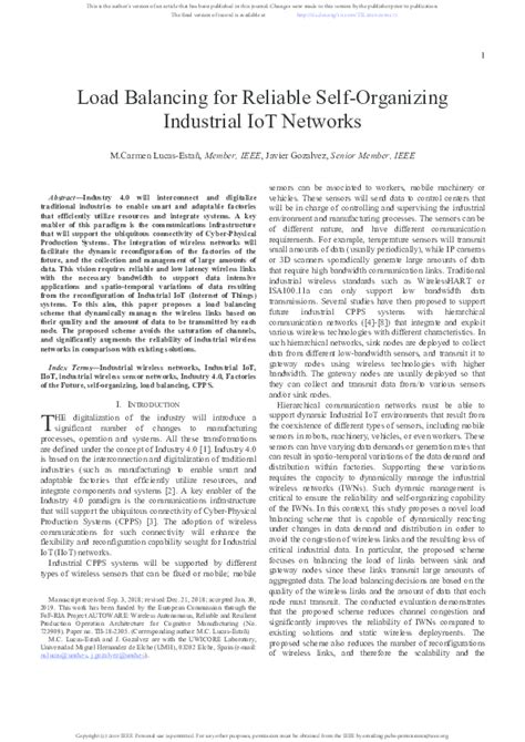 pdf load balancing for reliable self organizing industrial iot networks