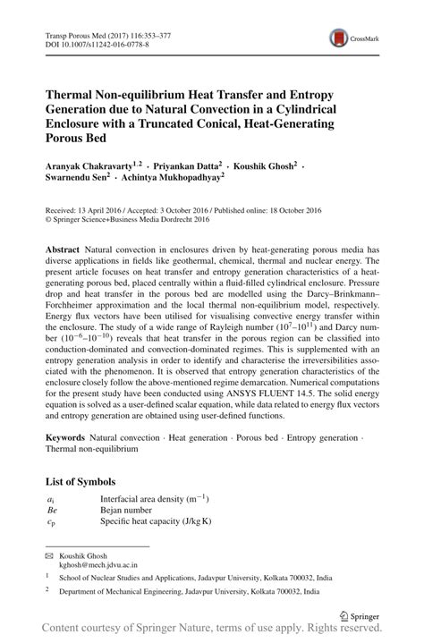 Thermal Non Equilibrium Heat Transfer And Entropy Generation Due To Natural Convection In A