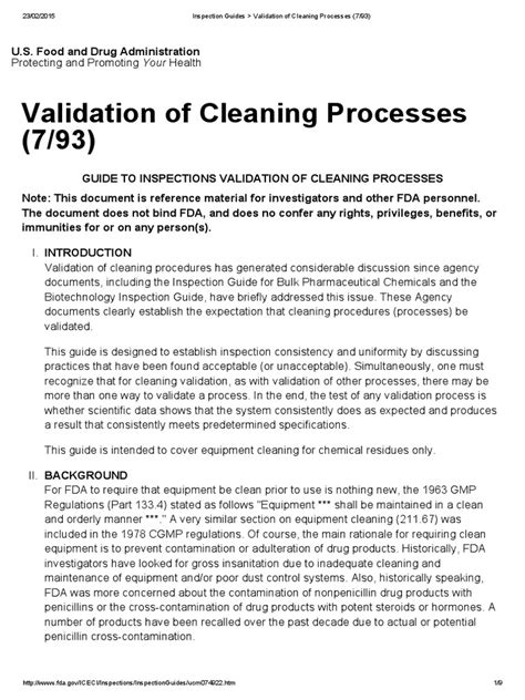 Validation Of Cleaning Processes Fda Pdf Verification And