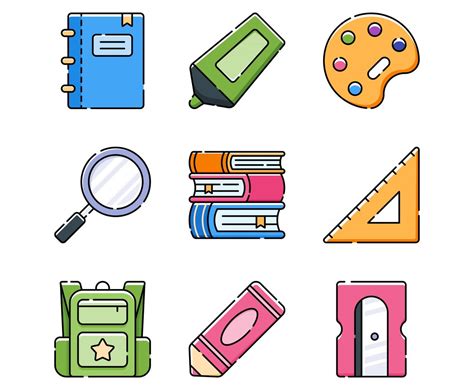 School Supplies Icon Set Vector Art And Graphics