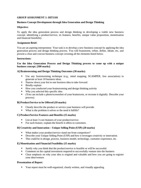 Group Assignment 1 And Guidelines Pdf Brainstorming Design Thinking
