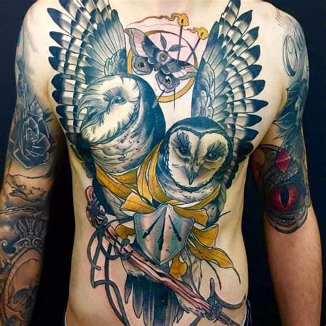 Horned Owl Chest Tattoo
