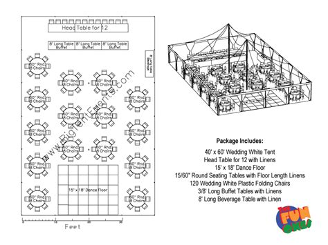 120 Guest Wedding Package 40 X 60 High Peak Tent Round Tables The