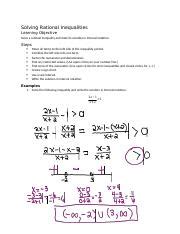 RationalIneq 1 .docx - Solving Rational Inequalities Learning Objective Solve a rational ...