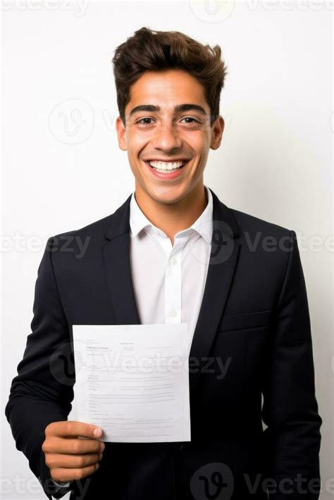 Smiling Immigrant Holding A Successful Visa Application Isolated On A White Background 29128755