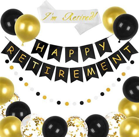 Happy Retirement Banner Gold Black Balloons With Sash Gagaku Party