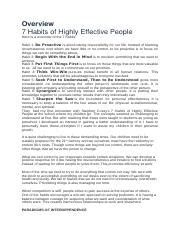 Chapter summary of the book 7 principles of highly effective people 1 .docx - Overview 7 Habits ...