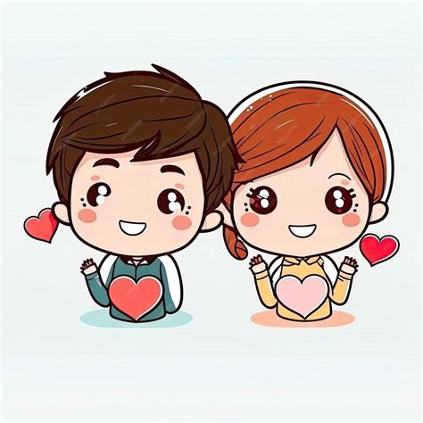 Premium Photo Smile Couple Stricker Cute Cartoon Love Character Vector White Background Made