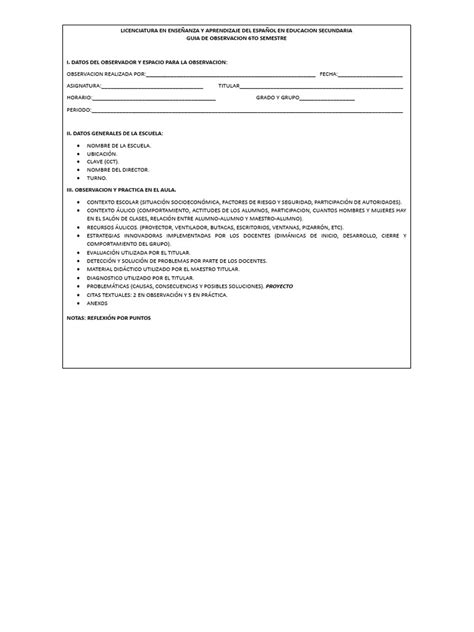 Guia De Observacion 6to Semestre Pdf Enseñando Cognición