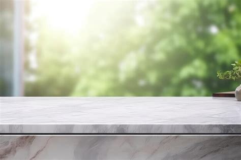 Premium Ai Image Marble Stone Tabletop With Blurred Bokeh Office