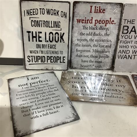 Set Of Six Metal Plaques Inc Sex Is Like Snow Approx 20x15cm