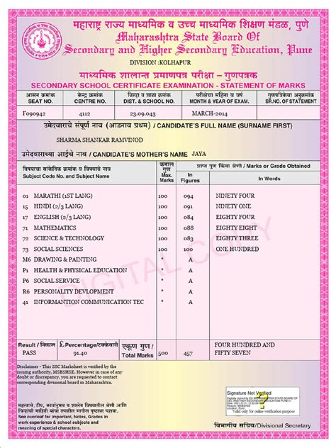 Ssc Marksheet Pdf