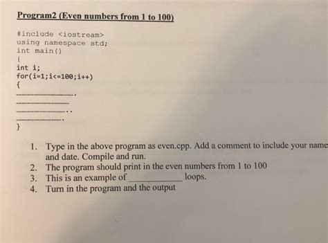 solved program2 even numbers from 1 to 100 include using