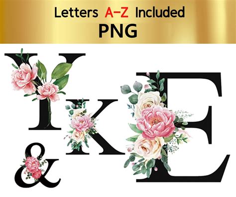 Watercolor Floral Alphabet Floral Letter Monogrm Floral Initial Pink