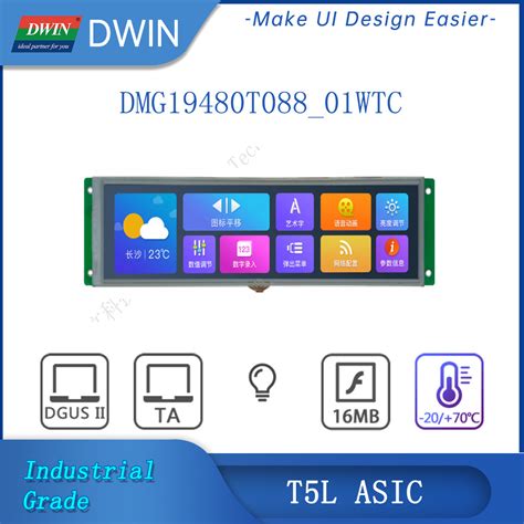 Dwin T5l2 8 88inch Hmi Lcd Touch Panel 1920x480 Resolution 16 7m Colors Ips Screen Dmg19480t088
