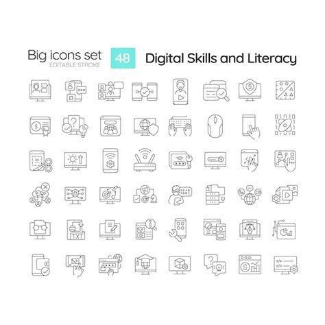 Premium Vector Digital Skills And Literacy Linear Icons Set