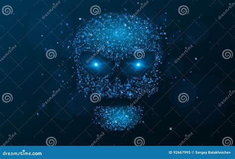 Hacking System An Abstract Luminous Skull Of Blue Color From A Binary Code The Data Is Under