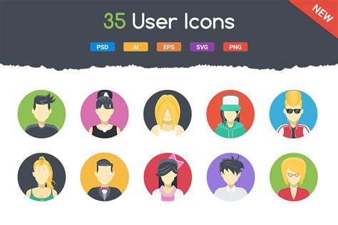 35 Flat User Icons Icons ~ Creative Market
