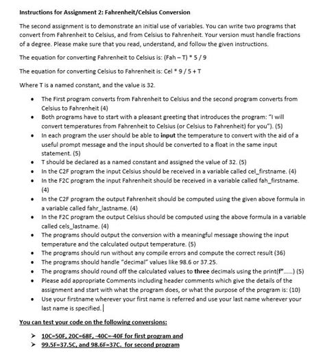 solved instructions for assignment 2 fahrenheit celsius