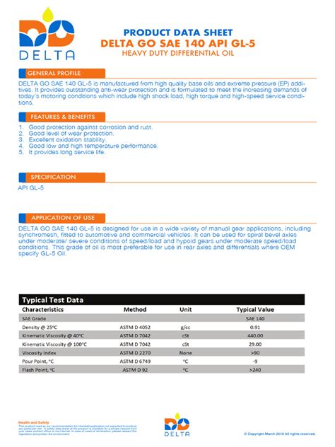 Delta Data Sheet Delta Go Sae140 Gl5 7 Pdf
