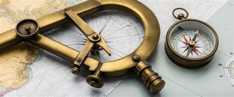 Antique Brass Sextant On A Nautical Chart Perfect For Maritime