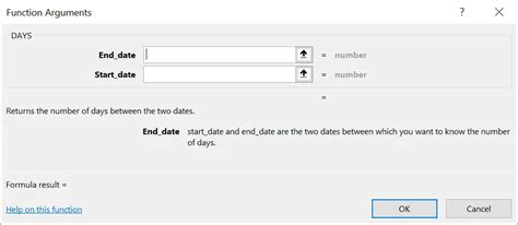 calculate days between dates with days function