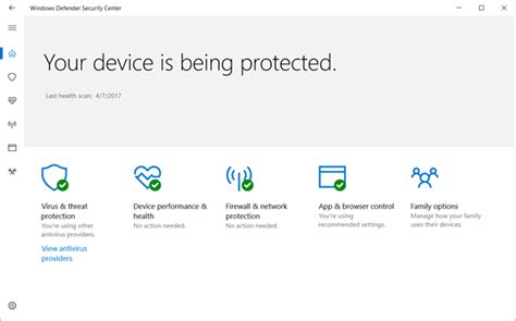 Windows Defender Security Center In Windows 10