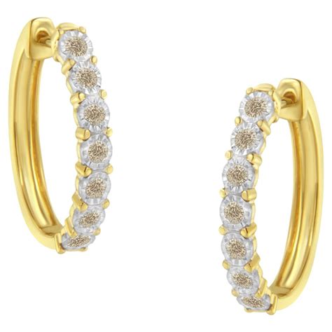 10k Two Tone Gold 12 Carat Diamond Hoop Earring For Sale At 1stdibs