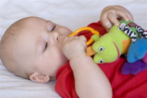 Baby with toy stock image. Image of happy, family, pastel - 788373