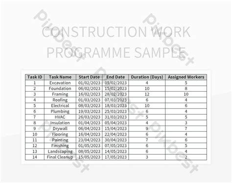 Construction Work Programme Sample Excel Template Free Download Pikbest