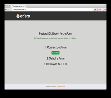jotform postgresql export integration data management integrations