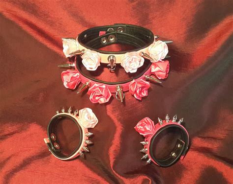Pink Slave Girl Spikey Rose Slave Collar Set With Leash Etsy