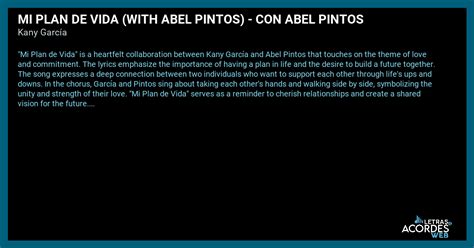 Meaning of Mi Plan de Vida (with Abel Pintos) - con Abel Pintos by Kany García (the story behind)