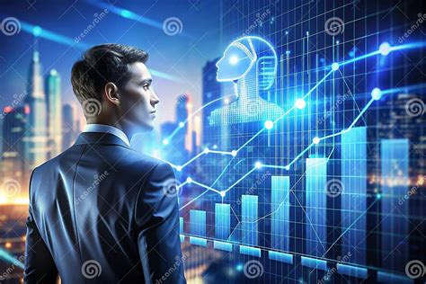 Businessman Viewing Ai Driven Market Analysis Graph Stock Illustration