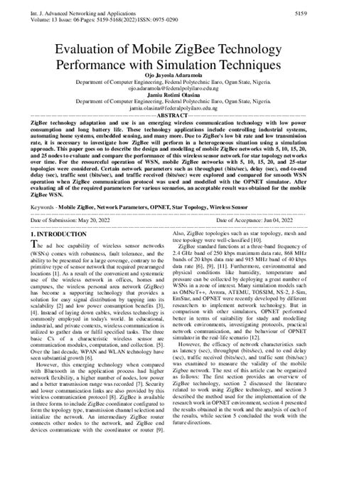 Pdf Evaluation Of Mobile Zigbee Technology Performance With Simulation Techniques