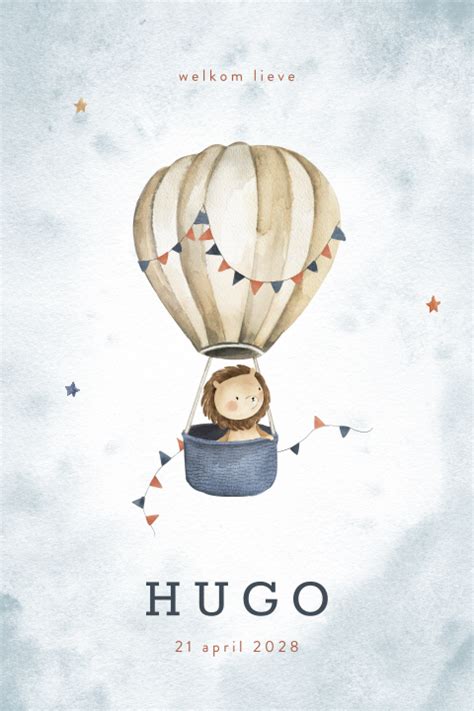 Geboortekaartje Jongen Met Leeuw In Luchtballon