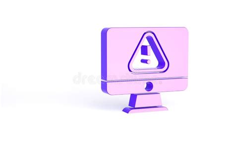 Purple Computer Monitor With Exclamation Mark Icon Isolated On White Background Alert Message