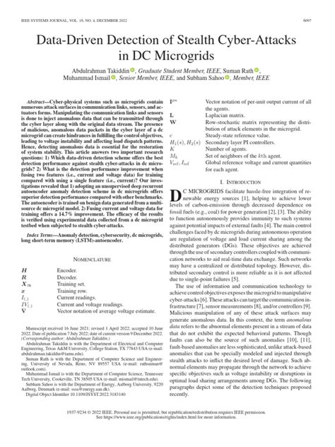 Data Driven Detection Of Stealth Cyber Attacks In Dc Microgrids Pdf